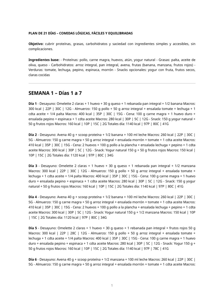 Plan 21 Dias Completo | PDF | ensalada | Almuerzo
