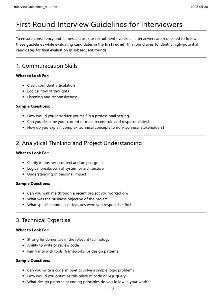 First Round Interview Guidelines | PDF | Thought | Cognition