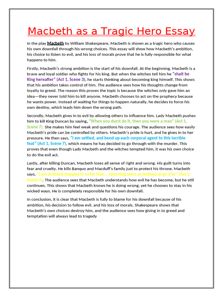 Macbeth As A Tragic Hero Essay 2025 | PDF