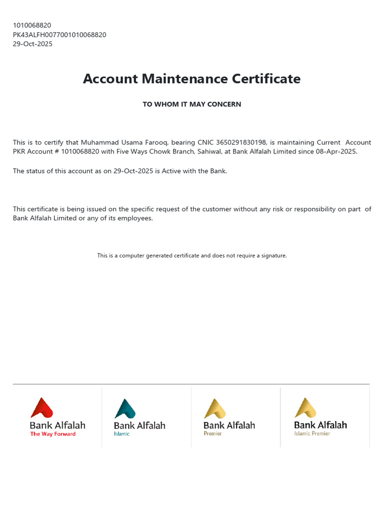 Maintenance Certificate | PDF