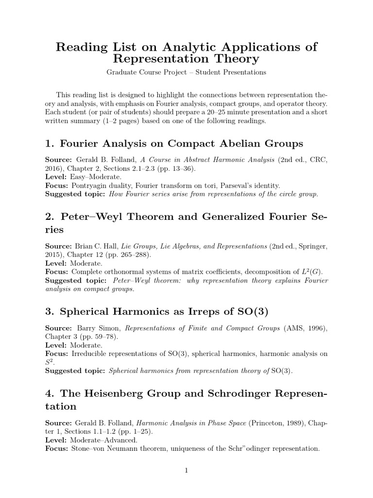Representation Reading List | PDF | Representation Theory | Harmonic ...