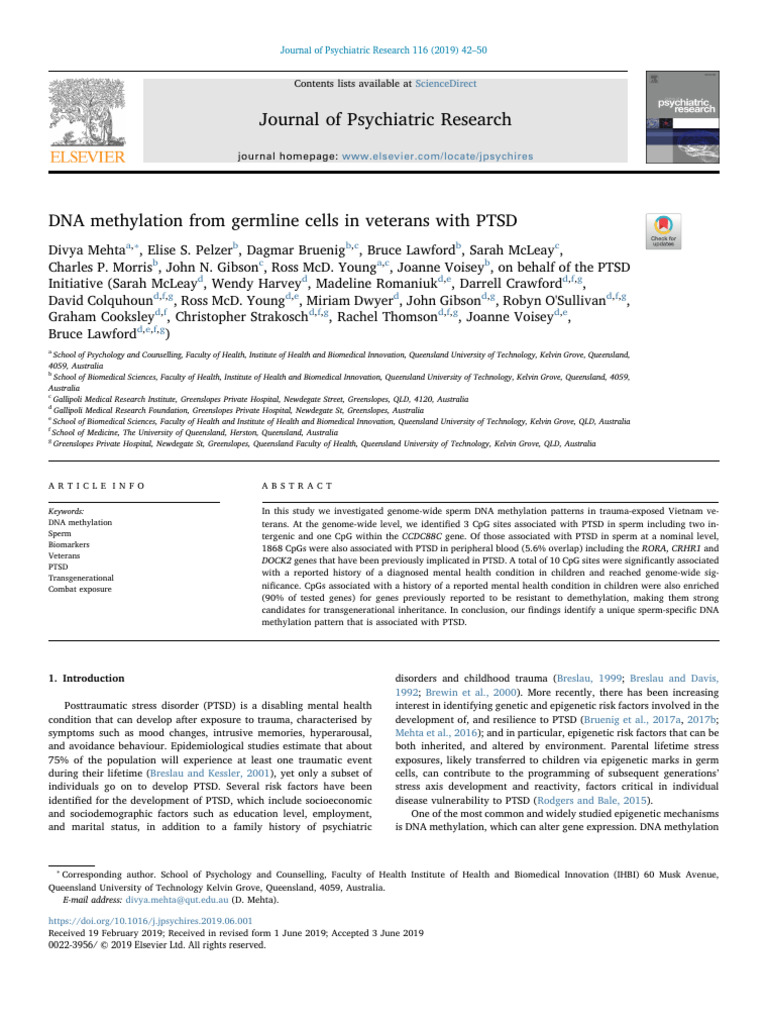 DNA Methylation From Germline Cells in Veterans With PTSD | PDF ...