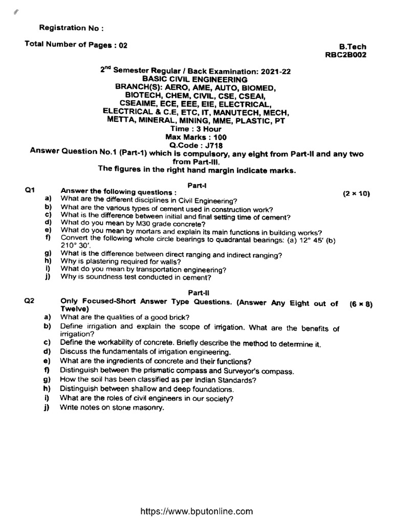 Btech 2 Sem Basic Civil Engineering Rbc2b002 2022 | PDF