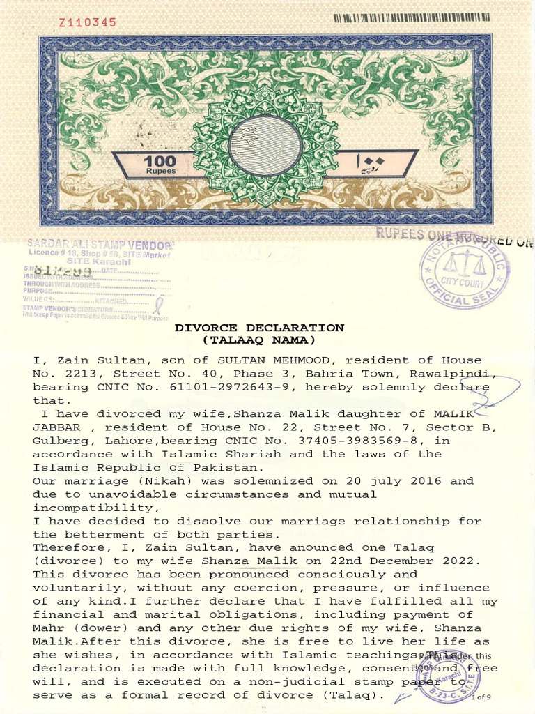 Divorce Declaration (Talaq) Document | PDF
