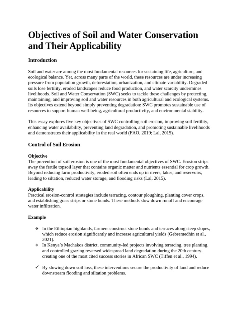 Soil and Water Conservation Objectives | PDF | Agriculture | Soil