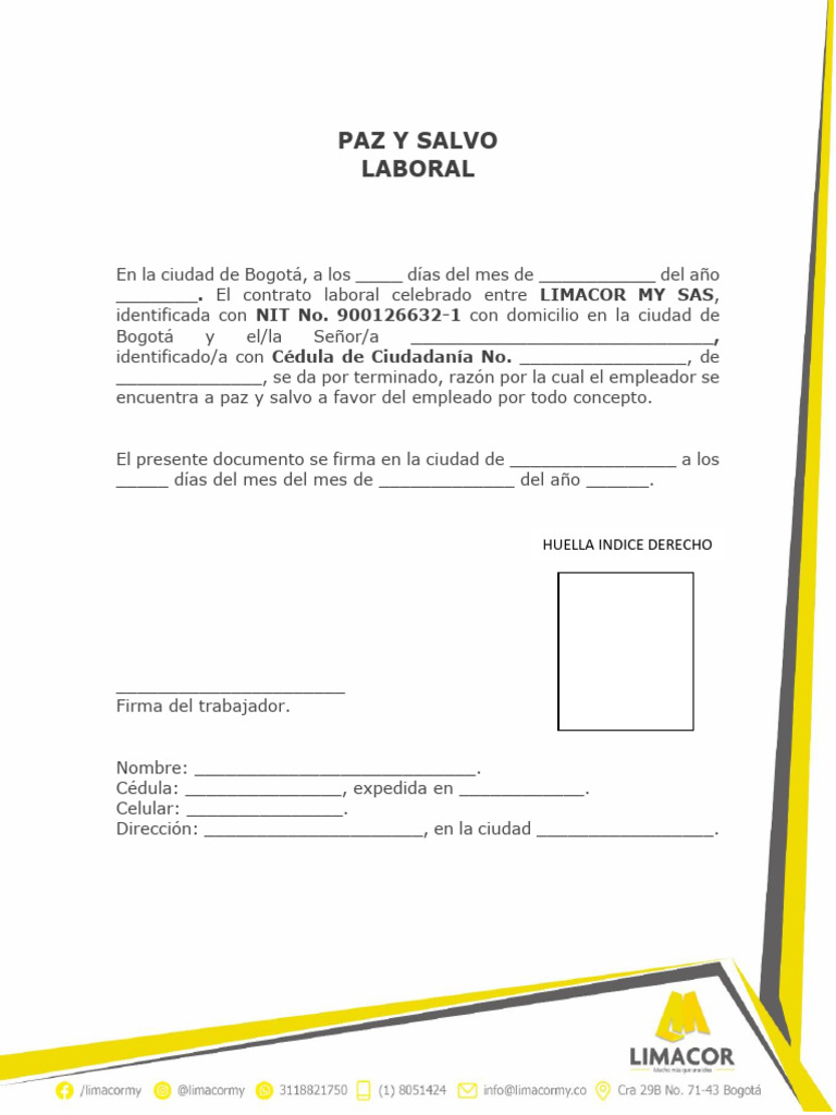 Paz y Salvo Laboral en Bogotá | PDF