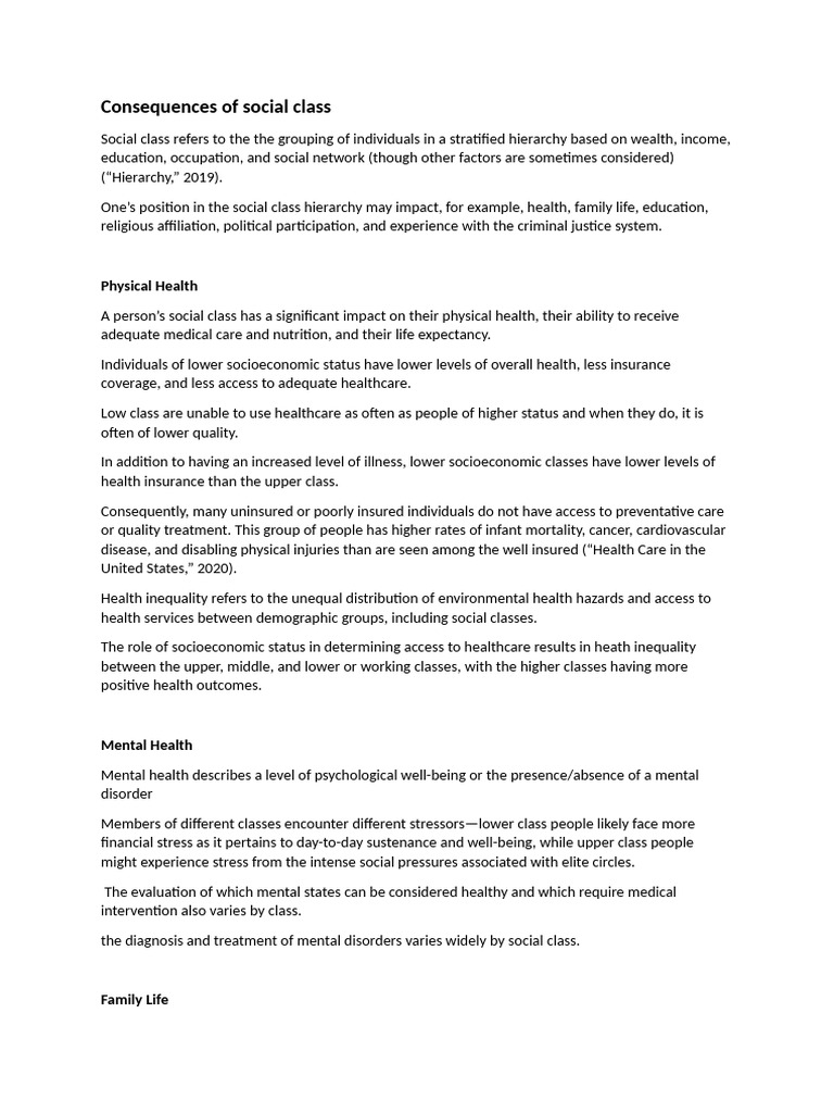 Impact of Social Class on Health and Life | PDF | Health Equity ...