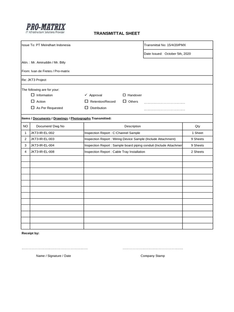 Transmittal Sheet JKT3 - EL001 | PDF