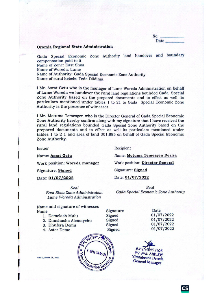 Translation of Land Handing Over With Lume Admin - 251103 - 134346 | PDF