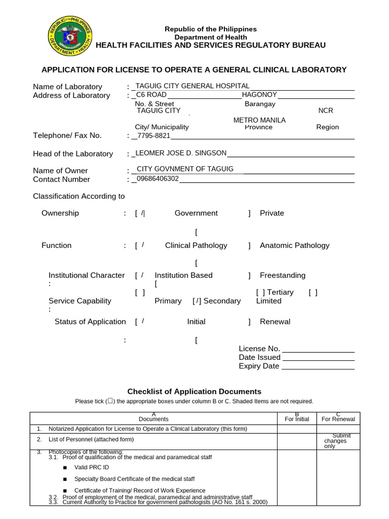 Application for Clinical Laboratory License | PDF | Pathology | Medical ...