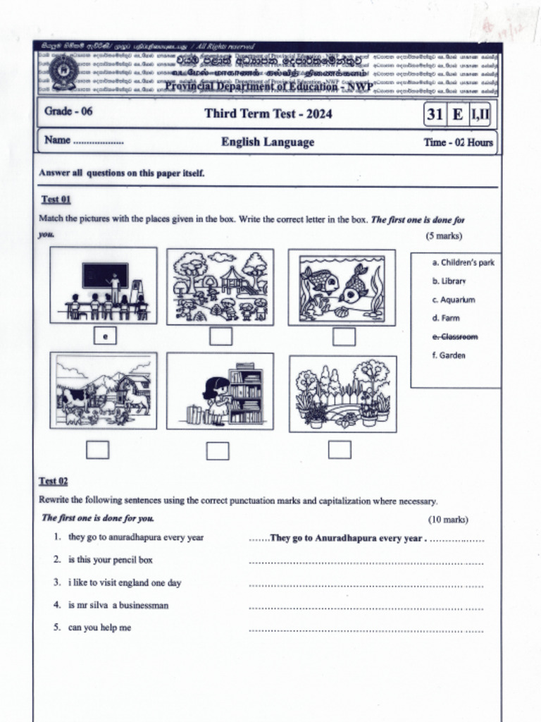 Grade 06 English Language Paper NWP 2024 With Answers Past Papers Wiki ...