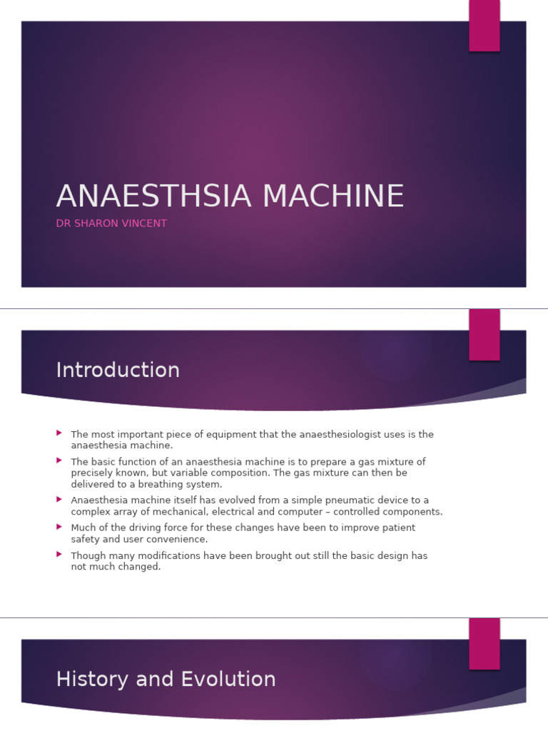 Overview of Anaesthesia Machines | PDF | Valve | Anesthesia