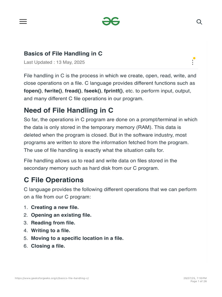 Basics of File Handling in C | PDF | Pointer (Computer Programming) | Computer File