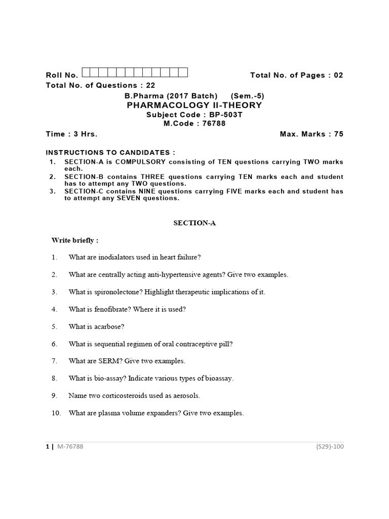 Bpharma 5 Sem Pharmacology 2 Theory 76788 Jan 2021 | PDF | Drugs | Pharmacology