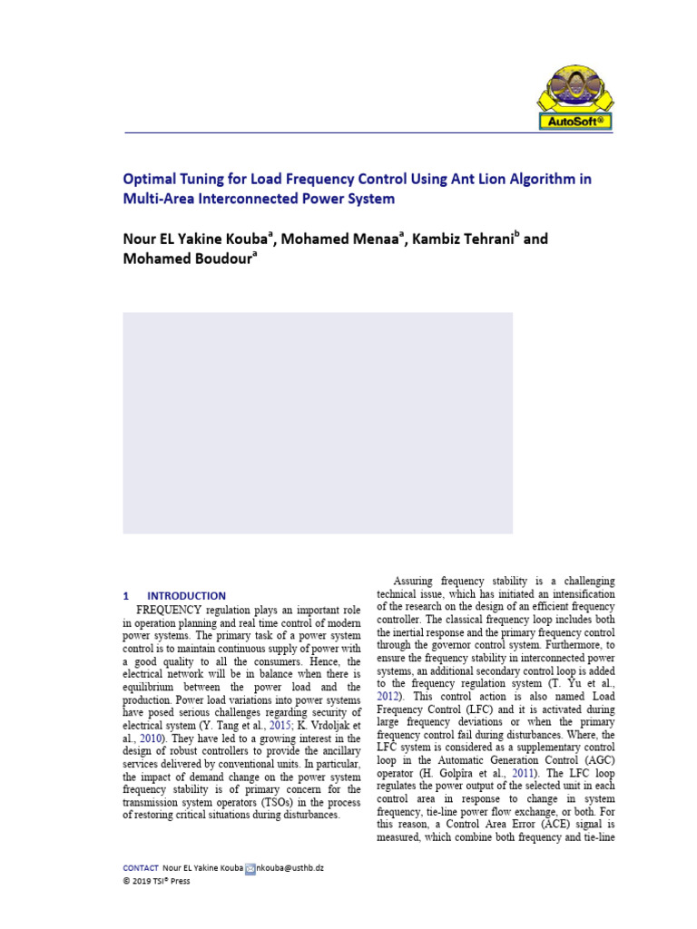 2019 Optimal Tuning for Load Frequency Control Using Ant Lion Algorithm in Multi‐Area ...