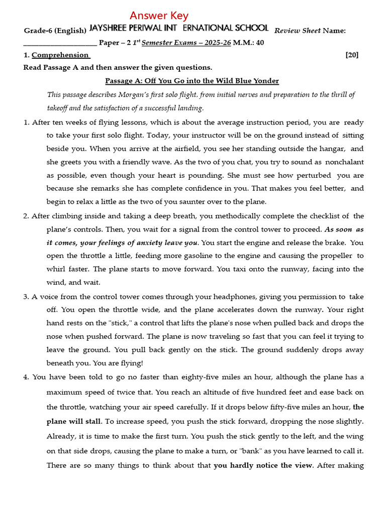 English -Paper - 2(Review sheet)- ANSWER KEY | PDF | Aviation | Aircraft