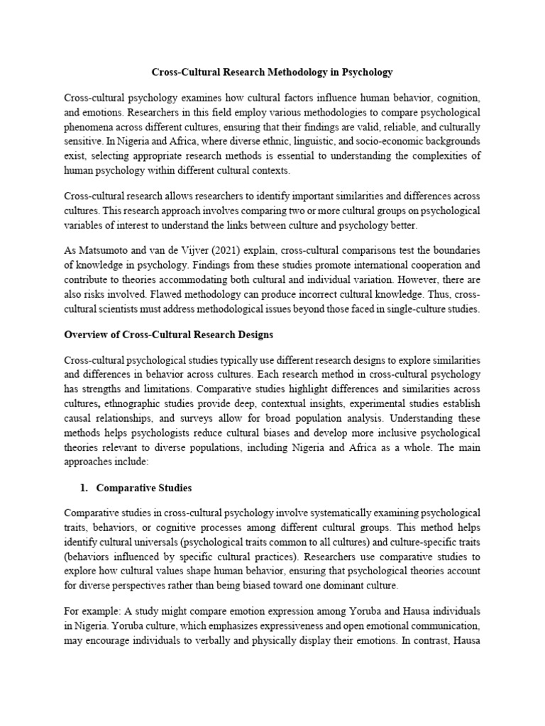 Cross-Cultural Research Methods in Psychology | PDF | Psychology ...