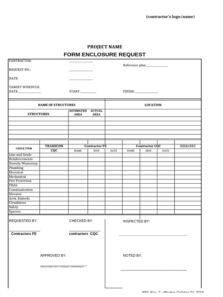 Form Enclosure Request for Contractors | PDF