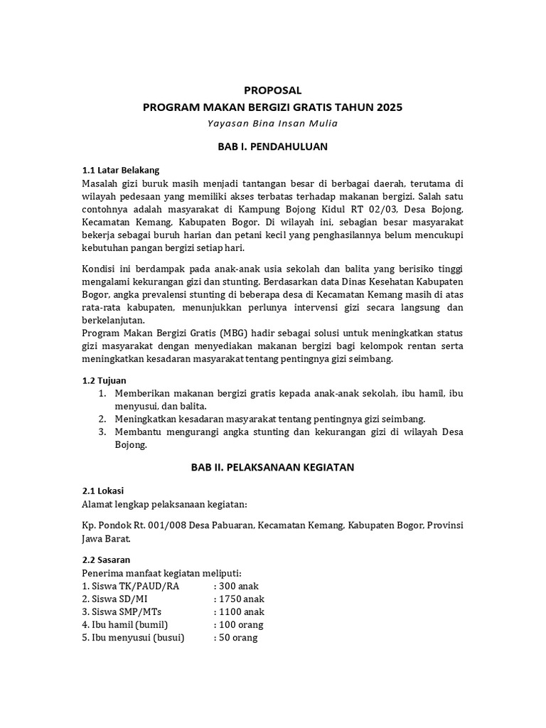 Proposal Pembentukan SPPG MBG Pabuaran | PDF