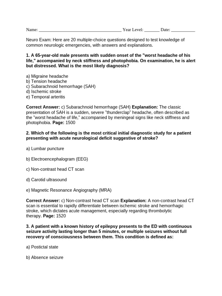 Neuro Exam | PDF | Vertigo | Headache