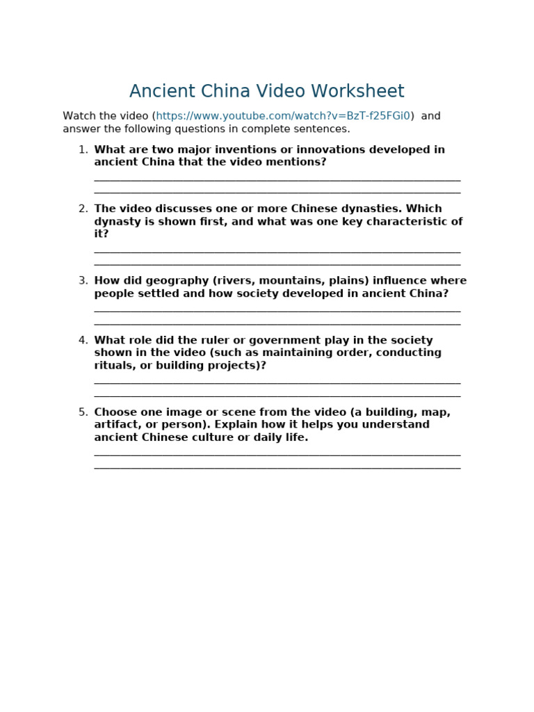 Ancient China Video Questions | PDF