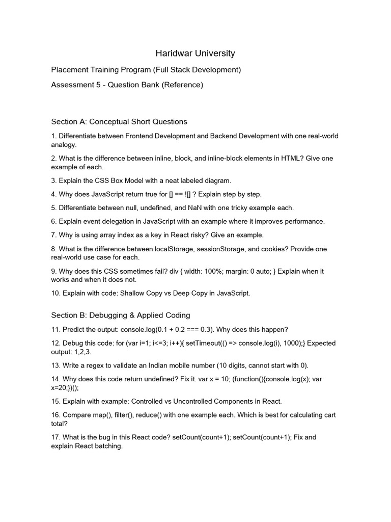 Assessment5 QuestionBank (Ref..) | PDF | Java Script | Computer Engineering