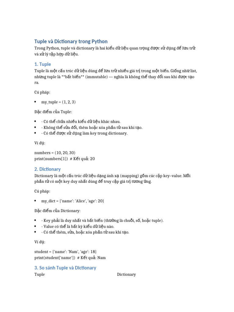 Tuple Va Dictionary Trong Python | PDF