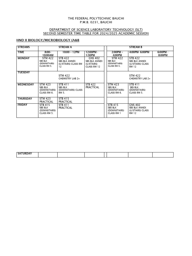 SLT Second Semester Timetable 2024/2025 | PDF