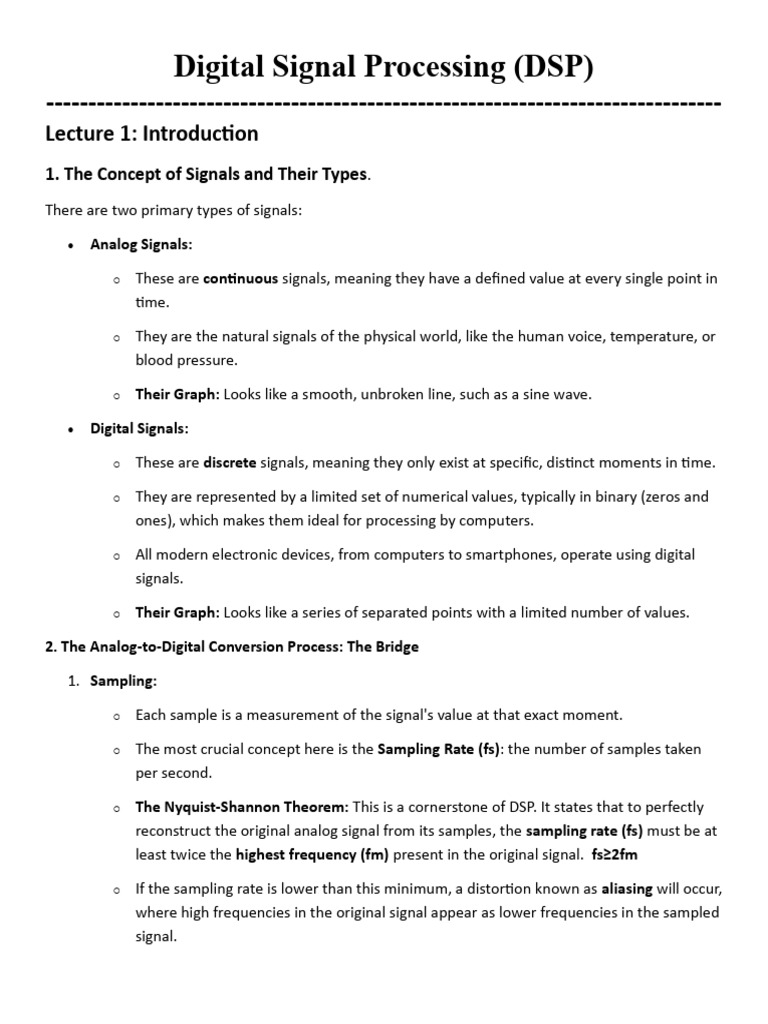 Digital Signal Processing (DSP) : Lecture 1: Introduction | PDF ...
