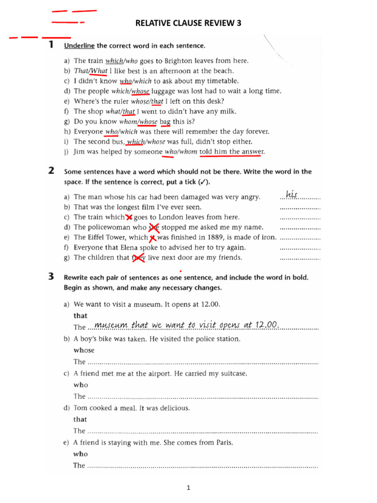 Review Relative Clauses | PDF