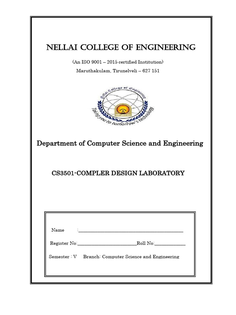 CS3501 - Compiler Design lab manual | PDF | Parsing | Computing