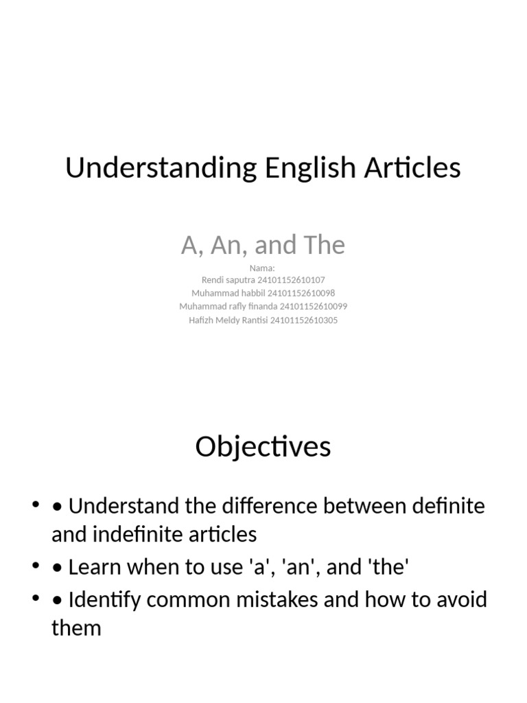 Mastering English Articles: A, An, The | PDF