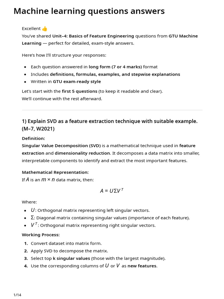Machine Learning Questions Answers CH04 | PDF | Principal Component Analysis | Data Analysis