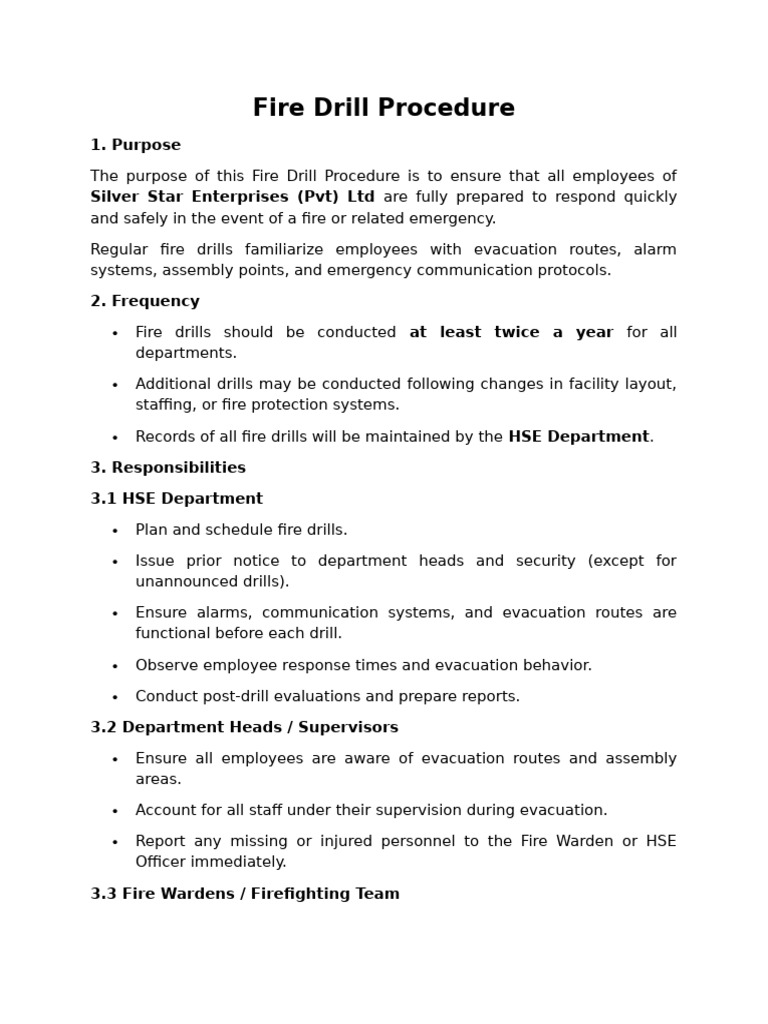 Fire Drill Procedure | PDF | Emergency Evacuation | Firefighting