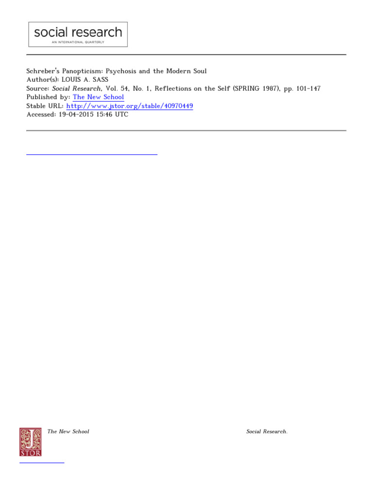Louis Sass Schrebers Panopticism Psychosis and The Modern So Anna's ...