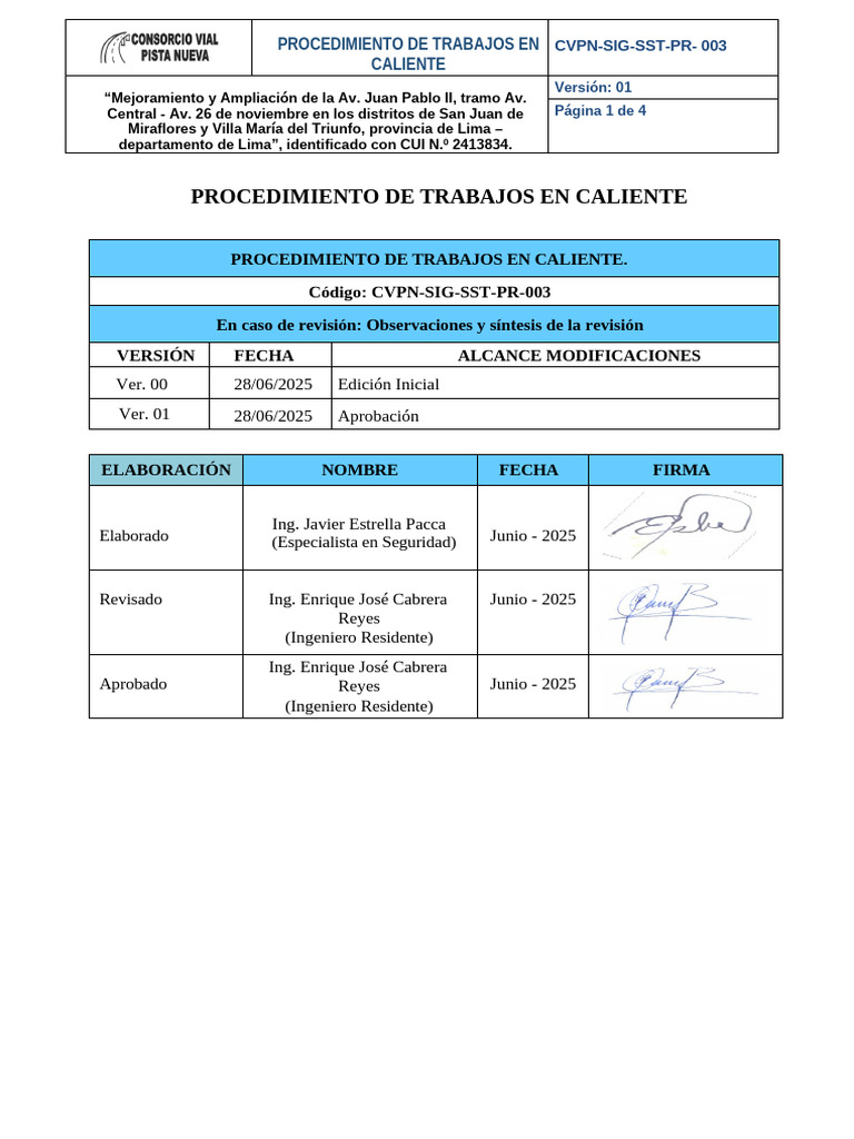 CVPN Sig SST PR 003 - Procedimiento Trabajos en Caliente | PDF ...