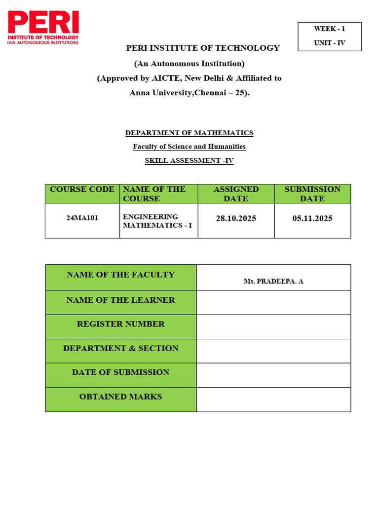 Week 1 (Assessment) Unit IV | PDF