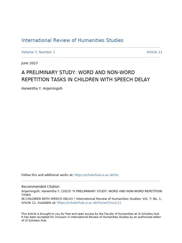 A Preliminary Study - Word and Non-Word Repetition Tasks in Childr | PDF | Consonant | Word