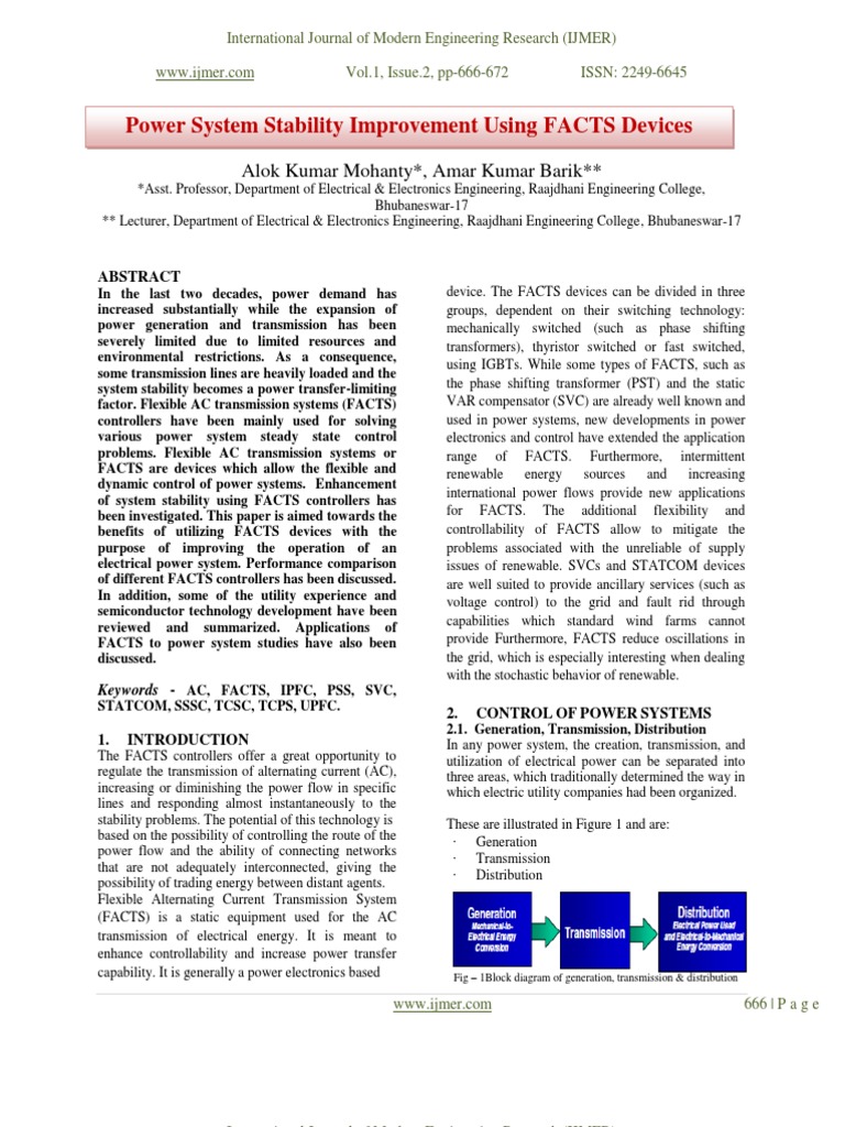Power System Stability Improvement Using FACTS Devices | PDF | Power ...