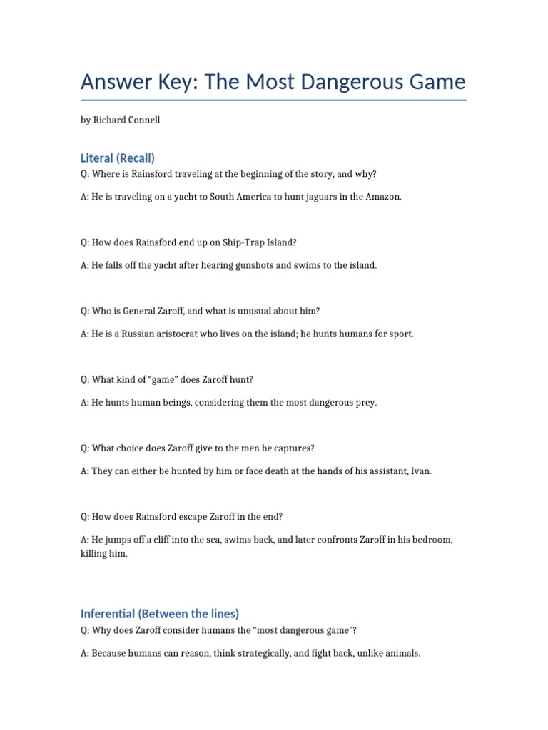 "The Most Dangerous Game: Key Insights" | PDF