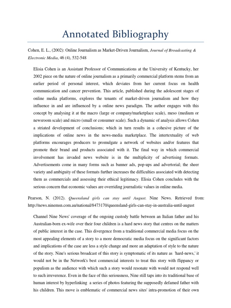 Annotated Bibliography | PDF | News | Journalism