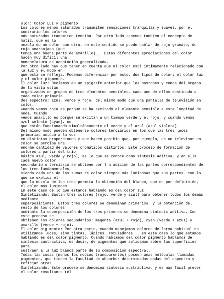 Color Luz vs. Color Pigmento: Diferencias | PDF | Color | Rojo