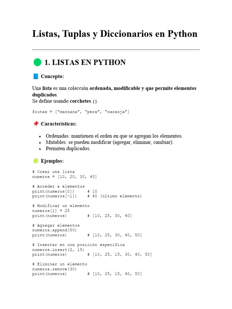 Fundamentos Python Listas Tuplas Y Diccionarios Pdf Python