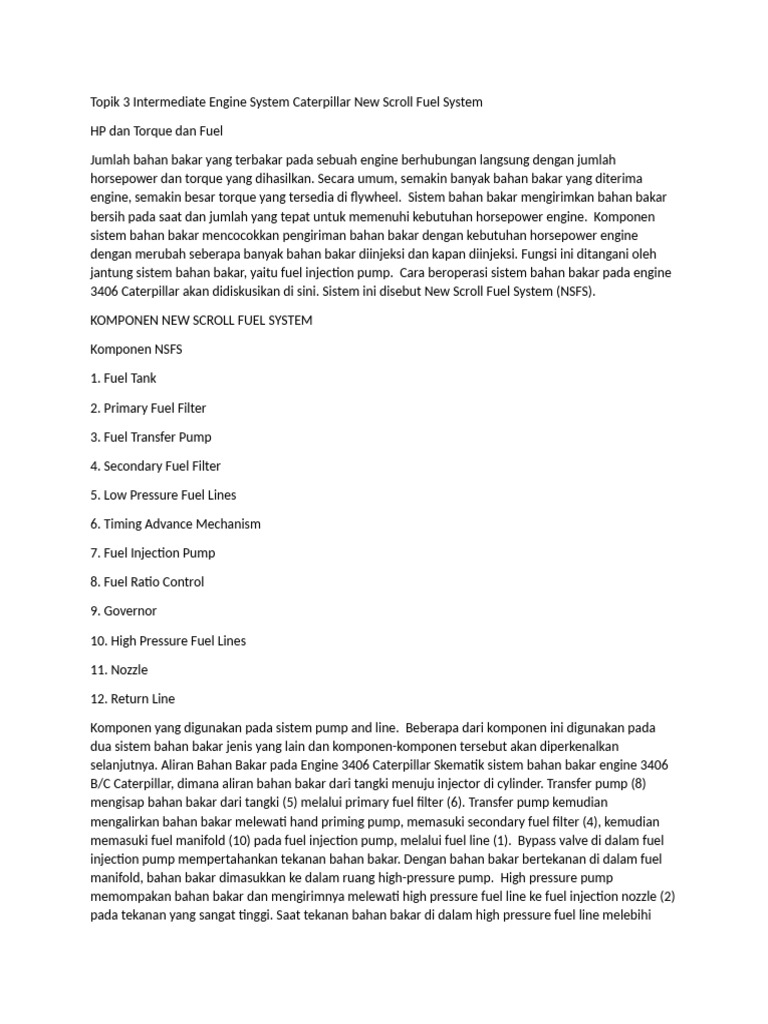 DIMAS ABDI Resume Topik 3 Intermediate Engine System Caterpillar New Scroll Fuel System | PDF