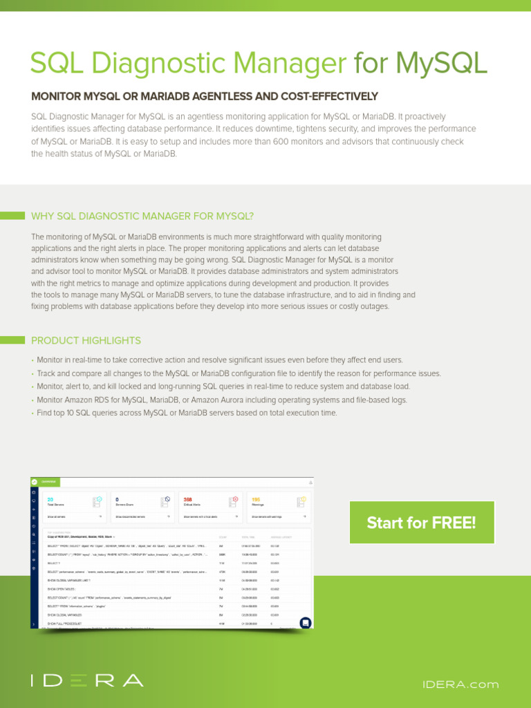 Idera Datasheet SQL Diagnostic Manager For Mysql | PDF | My Sql | Databases