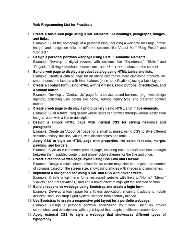 Web Programming List For Practicals | PDF | World Wide Web | Internet & Web