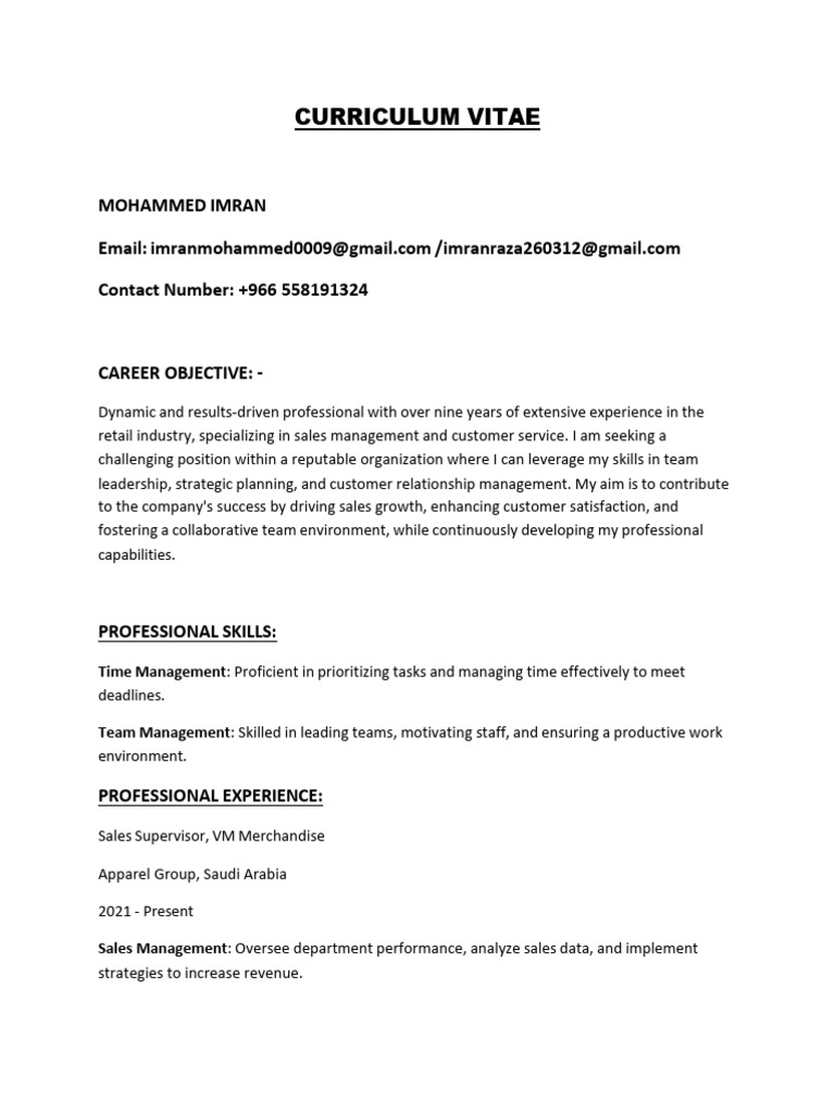 Imran CV | PDF | Customer Relationship Management | Sales