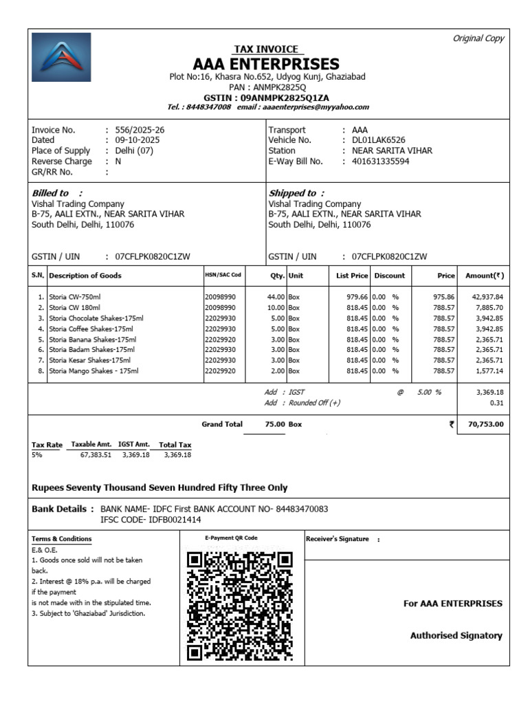 Tax Invoice for AAA Enterprises | PDF | Payments | Government Finances