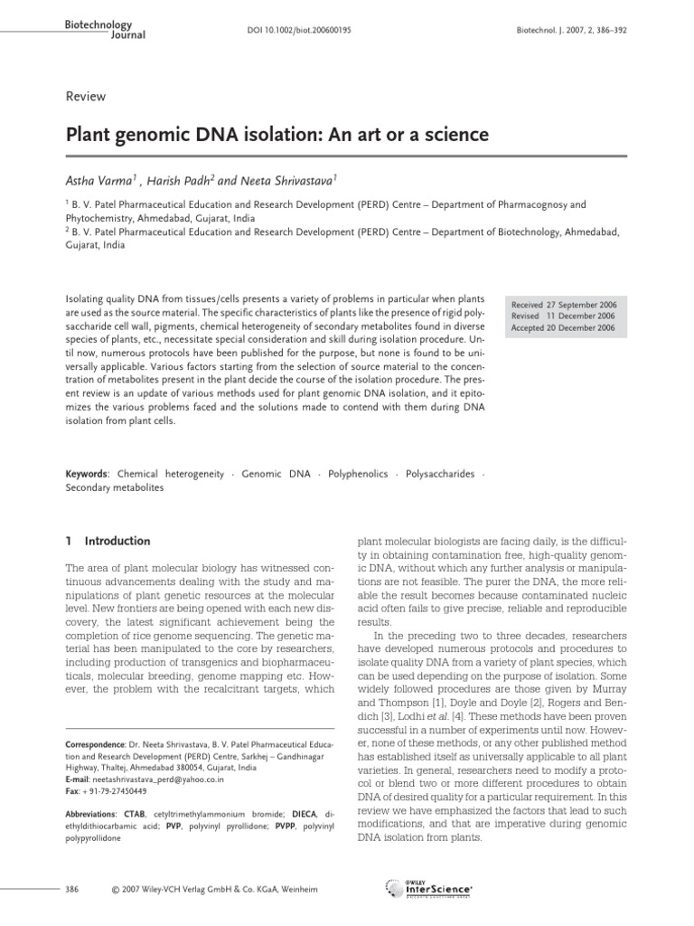 Plant Genomic DNA Isolation Methods | PDF | Biochemistry | Chemistry