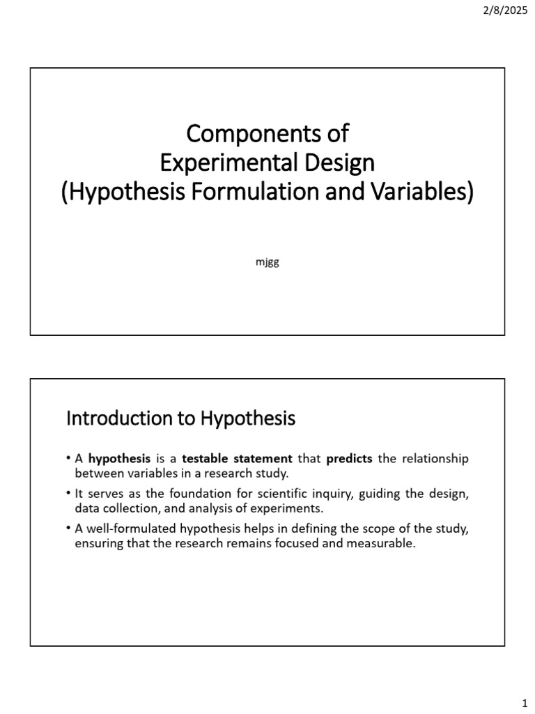 Chapter 2.1 Components of Experimental Design Hypothesis and Variables ...